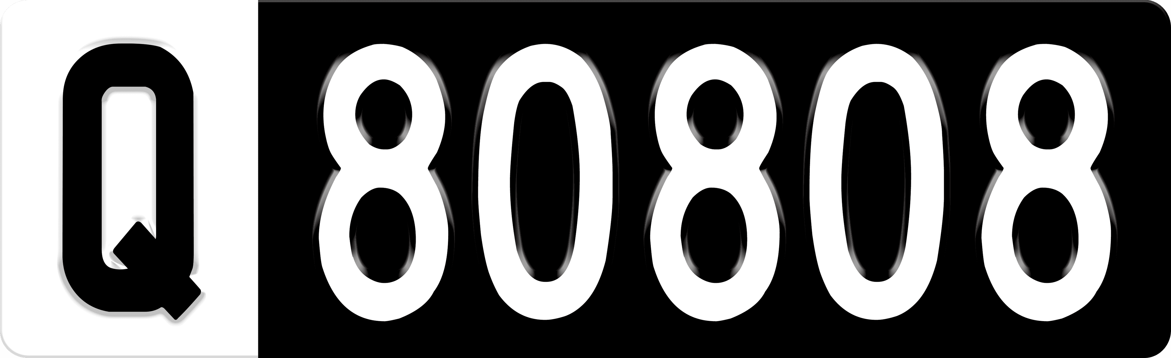 Illustration of a number plate with the combination Q 8 0 8 0 8